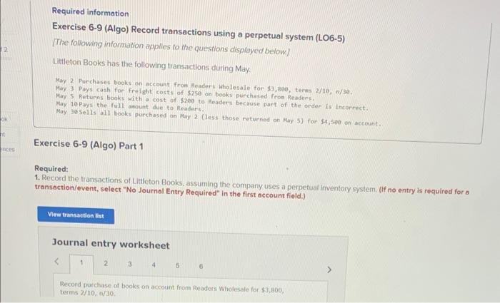 Solved Required information Exercise 6-9 (Algo) Record | Chegg.com