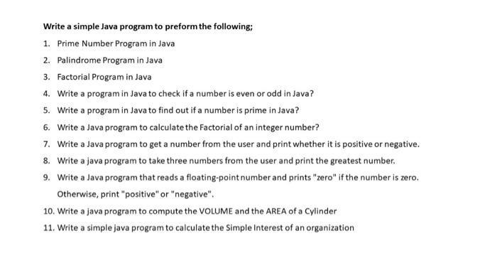 Write A Simple Java Program To Preform The Following 6307