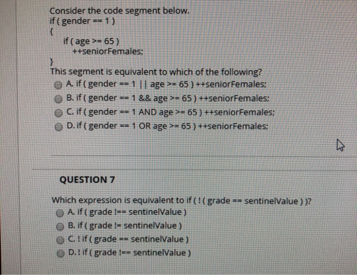 Solved Consider the code segment below. if (gender == 1) if | Chegg.com