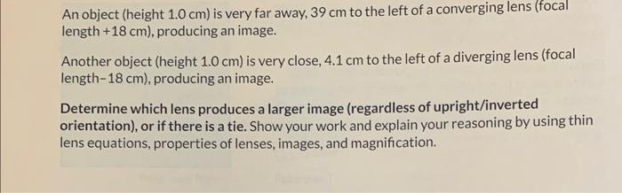 Solved An object (height 1.0 cm ) is very far away, 39 cm to | Chegg.com