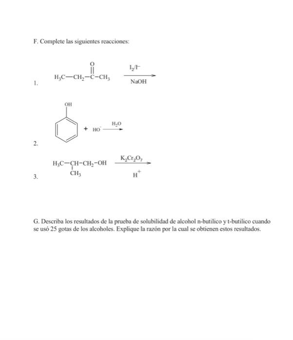 Solved F. Complete las siguientes reacciones: 1. 2. 3. i || | Chegg.com