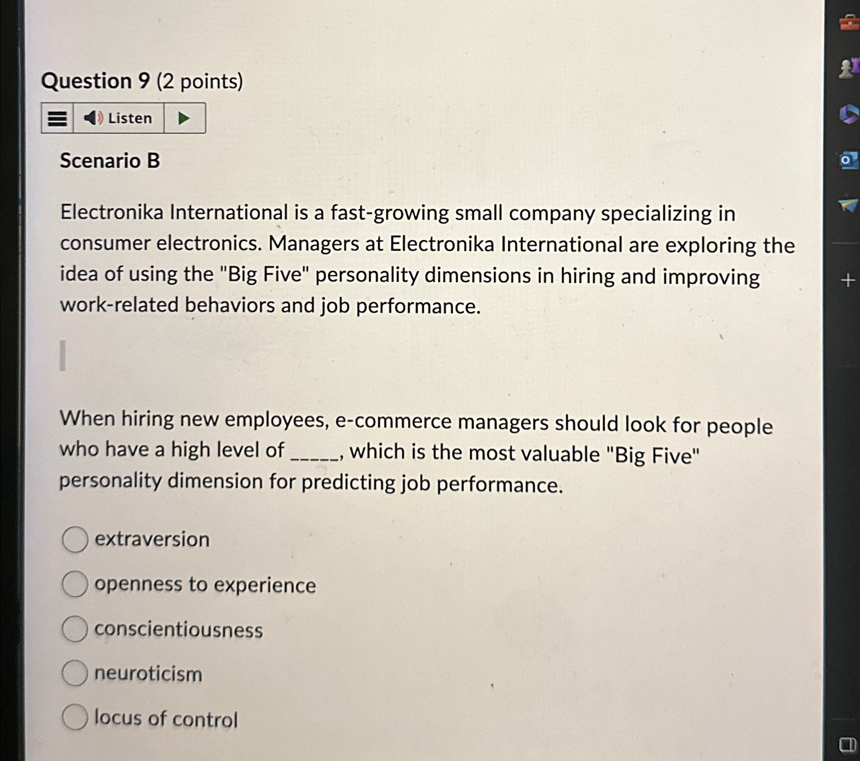 Solved Question 9 (2 ﻿points)Scenario BElectronika | Chegg.com