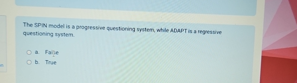 Solved The SPIN model is a progressive questioning system, | Chegg.com