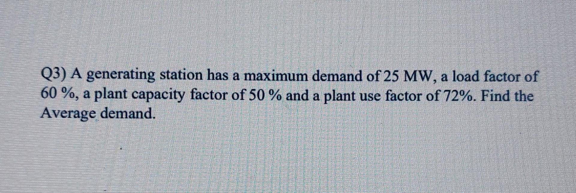 Solved Q3) A generating station has a maximum demand of | Chegg.com