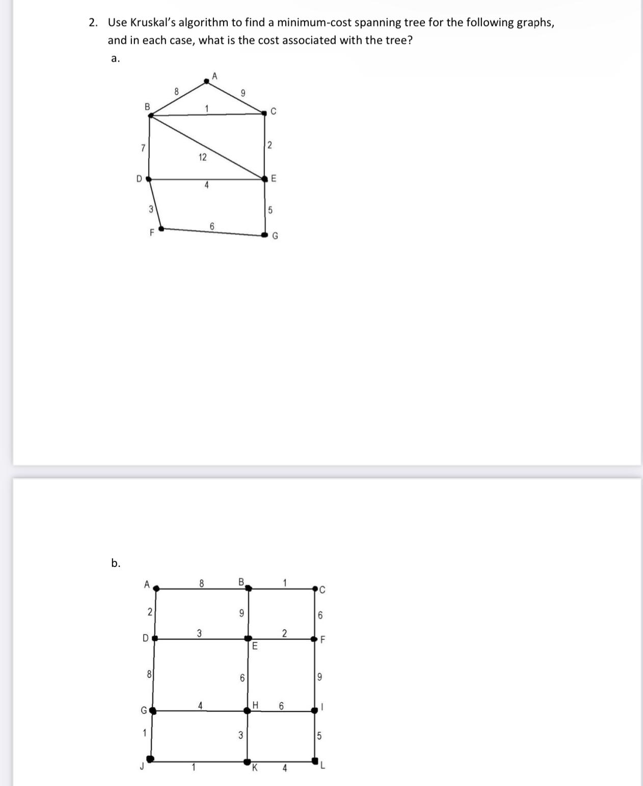 Solved Use Kruskal's algorithm to find a minimum-cost | Chegg.com
