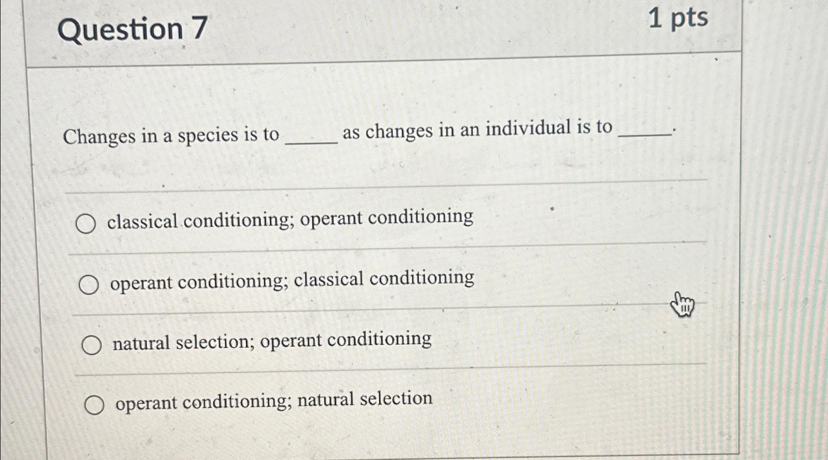 Solved Question 71 ﻿ptsChanges in a species is to as changes | Chegg.com