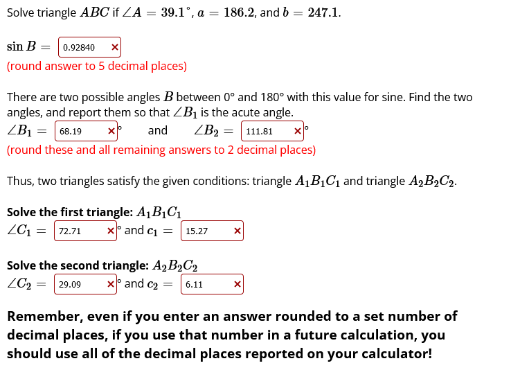 Solved Solve triangle ABC if /A=39.1°,a=186.2, ﻿and | Chegg.com
