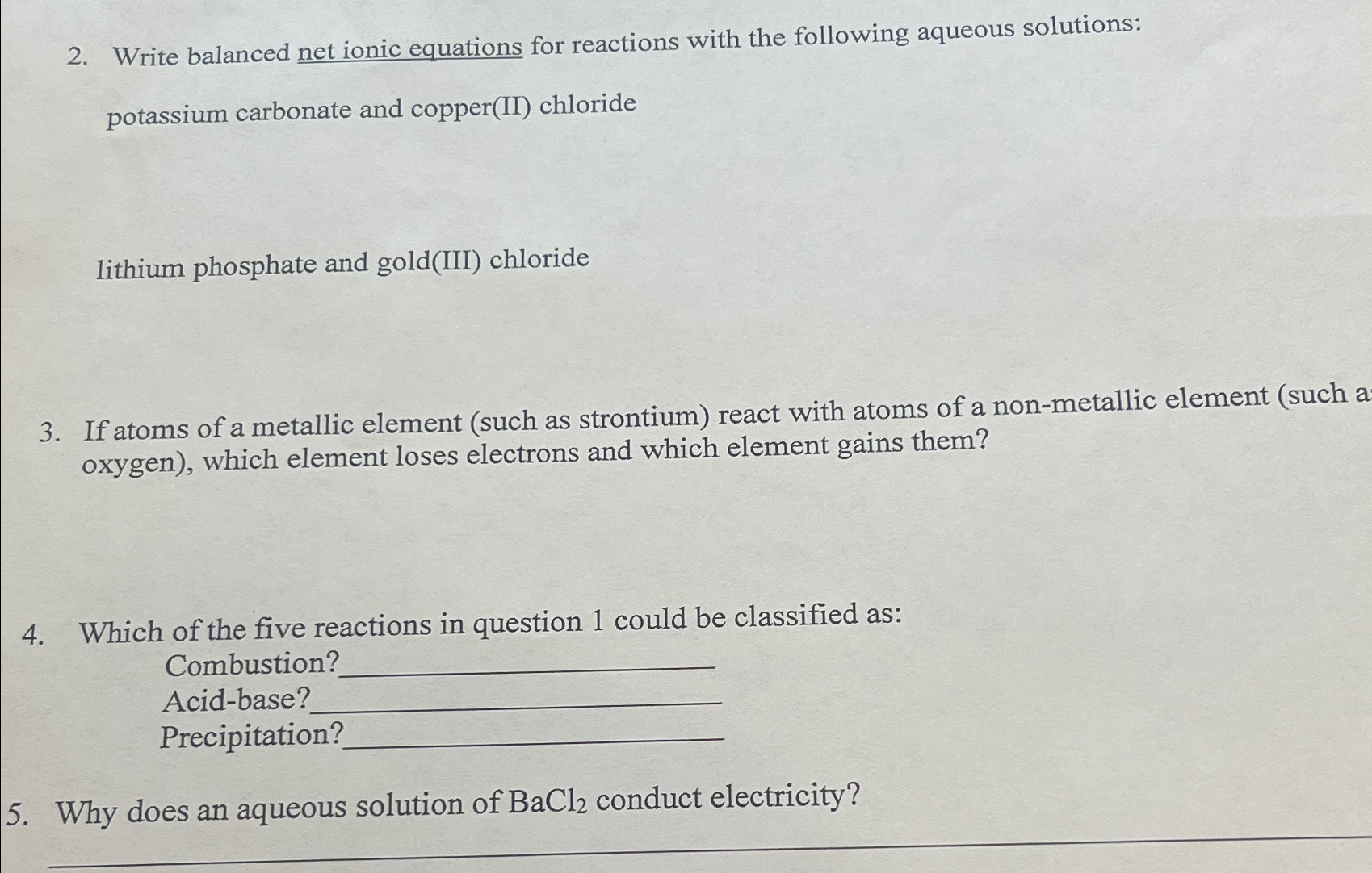 Solved Write balanced net ionic equations for reactions with | Chegg.com