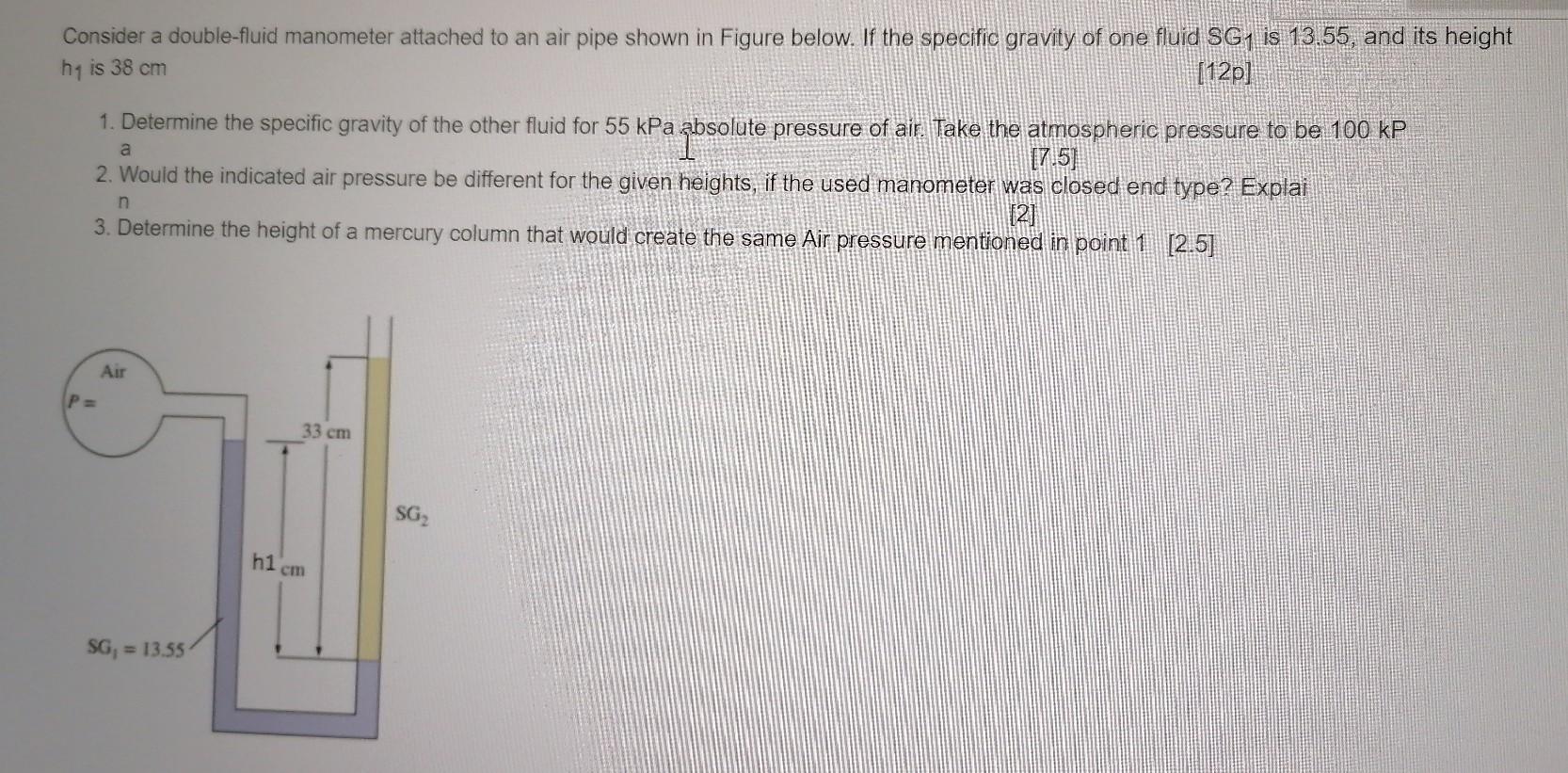 Solved Consider a double-fluid manometer attached to an air | Chegg.com