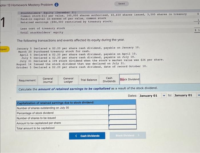 Solved apter 13 Homework Mastery Problem (i) Stockholders' | Chegg.com