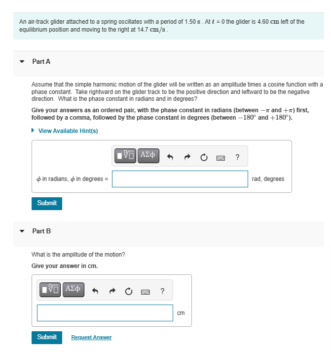 Solved An air-track glider attached to a spring oscillates | Chegg.com