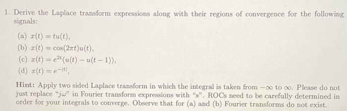 Solved 1. Derive the Laplace transform expressions along | Chegg.com