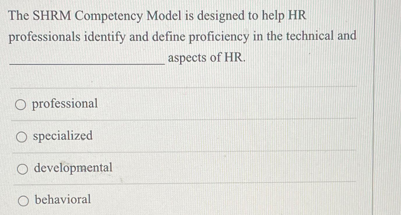 Solved The SHRM Competency Model is designed to help HR | Chegg.com