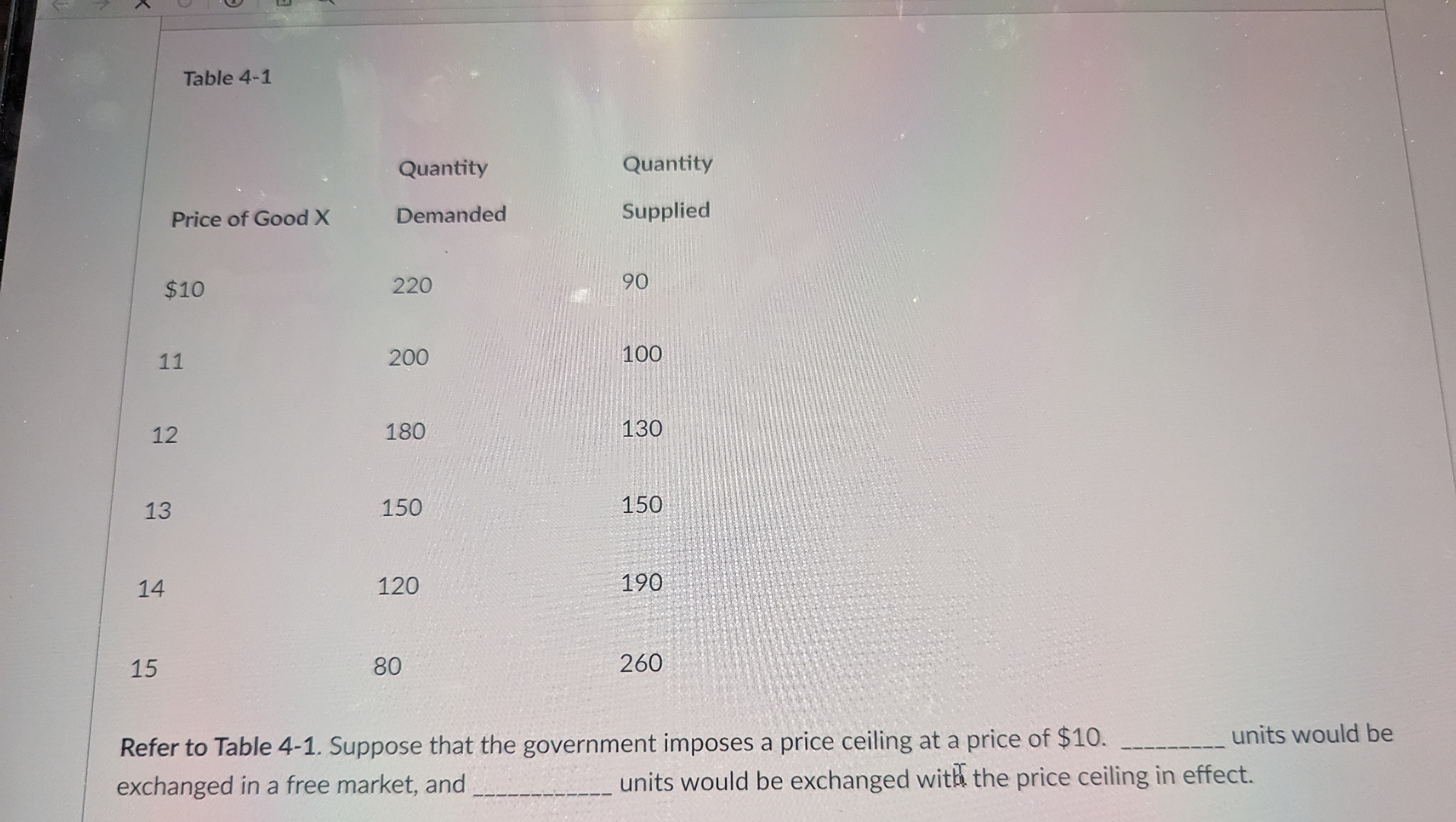 Solved Table 4-1QuantityQuantityPrice of Good | Chegg.com