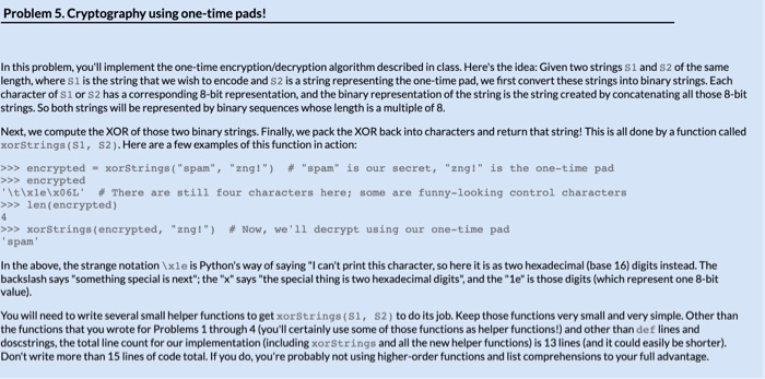 Problem 5. Cryptography using one-time pads! In this | Chegg.com