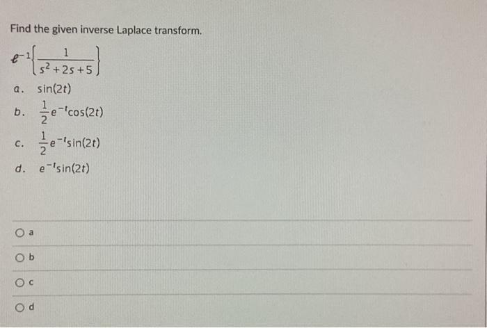 Solved Find the given inverse Laplace transform. | Chegg.com