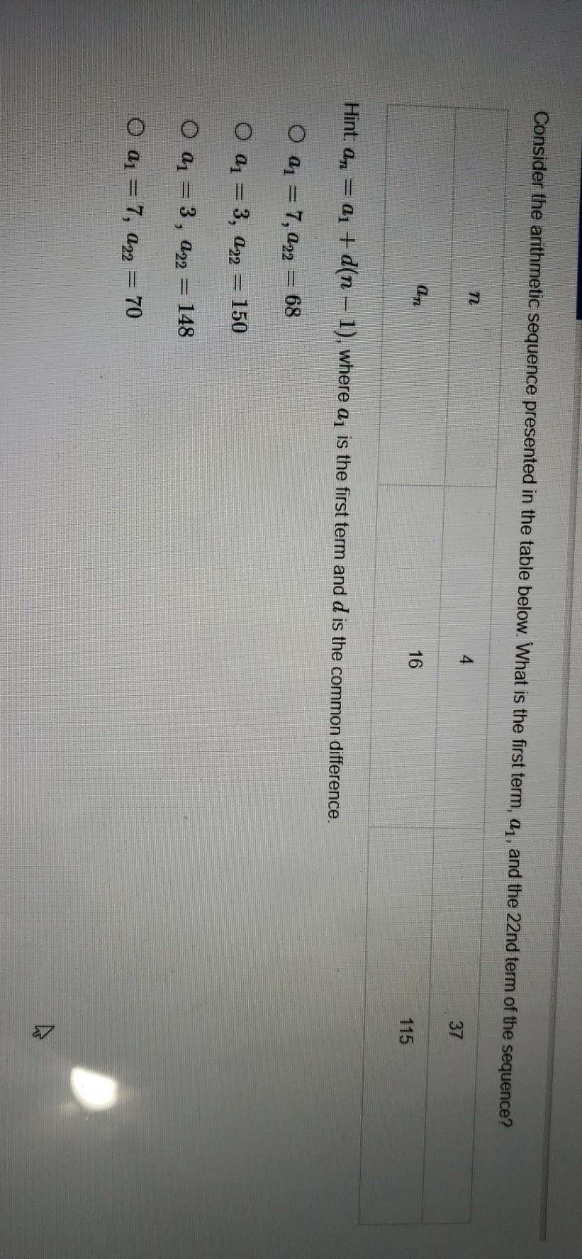Solved Consider the arithmetic sequence presented in the | Chegg.com