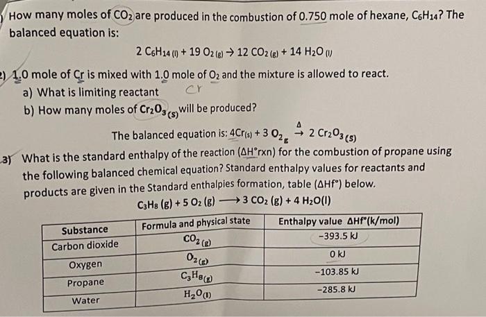 Solved How many moles of CO2 are produced in the combustion | Chegg.com