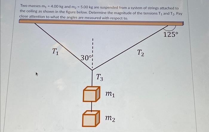 Solved Two masses m1=4.00 kg and m2=5.00 kg are suspended | Chegg.com