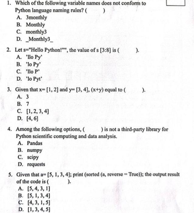 Solved 1. Which of the following variable names does not | Chegg.com