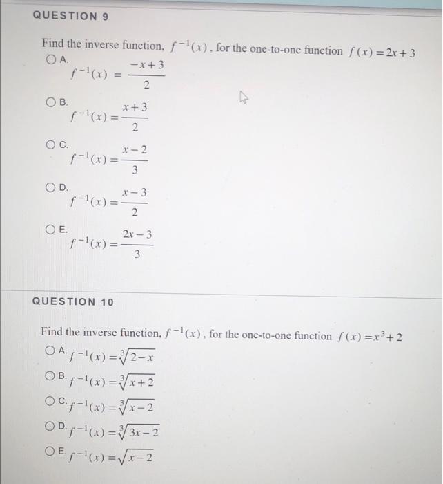 Solved Find the inverse function, f−1(x), for the one-to-one | Chegg.com