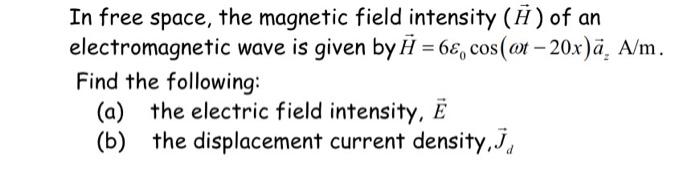 Solved In free space, the magnetic field intensity (H) of an | Chegg.com