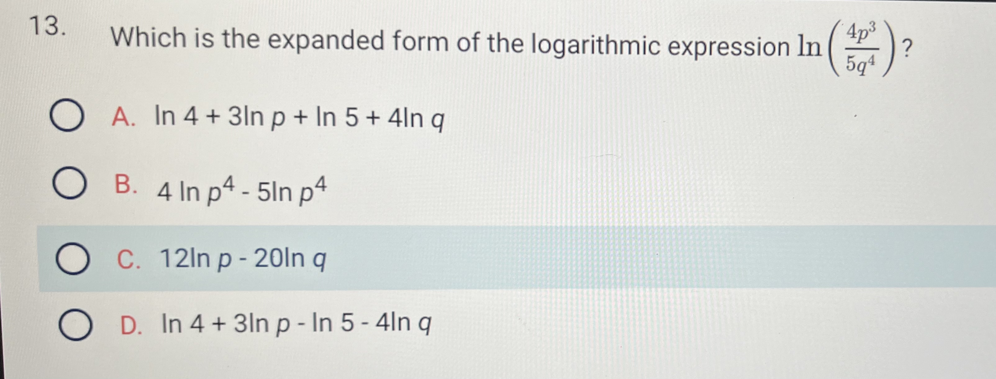 Solved Which is the expanded form of the logarithmic | Chegg.com