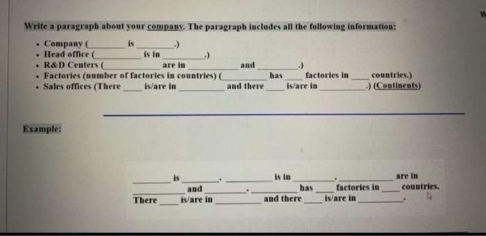 Solved Write a paragraph about your company. The paragraph | Chegg.com