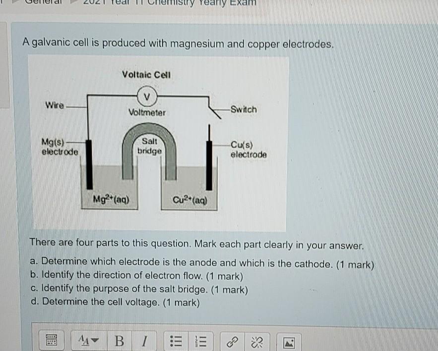Solved early Exam A galvanic cell is produced with magnesium | Chegg.com