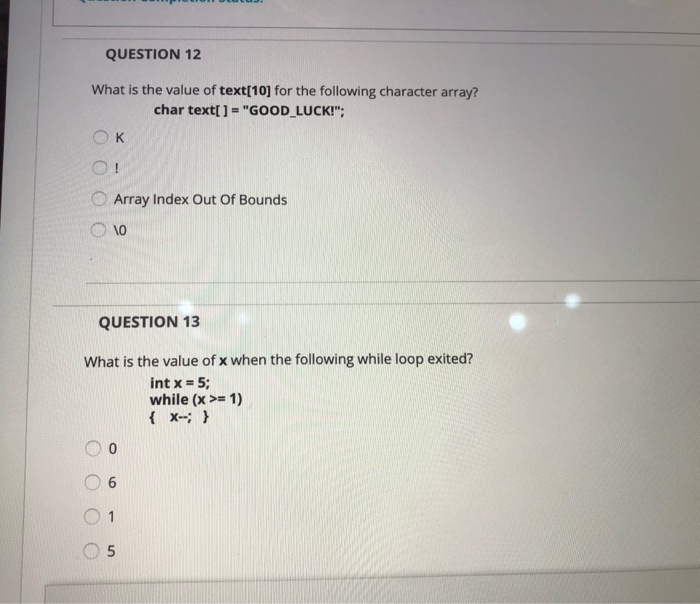 Solved QUESTION 12 What is the value of text[10] for the | Chegg.com