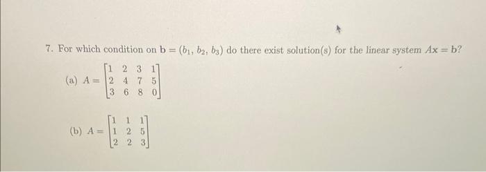 Solved 7. For which condition on b=(b1,b2,b3) do there exist | Chegg.com