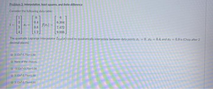 Solved Problem 1: Interpolation, least squares, and finite | Chegg.com