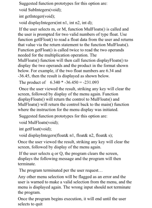 Solved Write a menu driven C++ program using several | Chegg.com