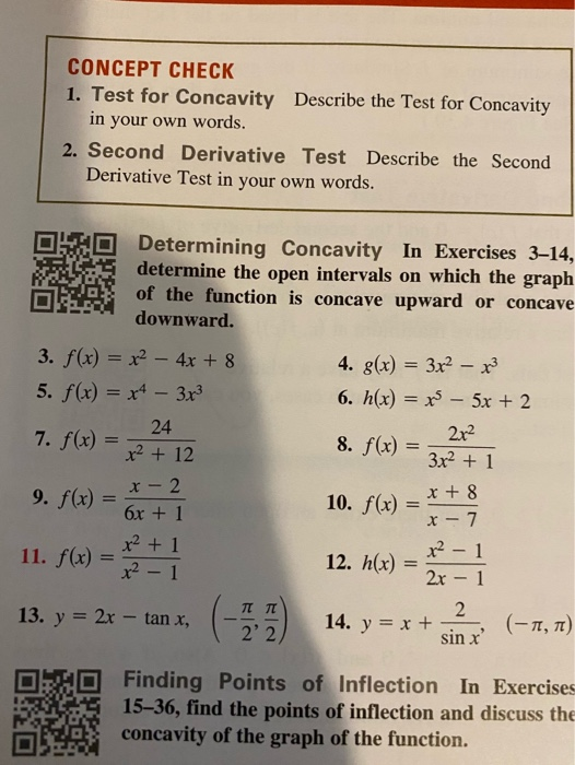 Solved CONCEPT CHECK 1. Test for Concavity Describe the Test | Chegg.com