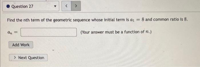 Solved Find the nth term of the geometric sequence whose | Chegg.com