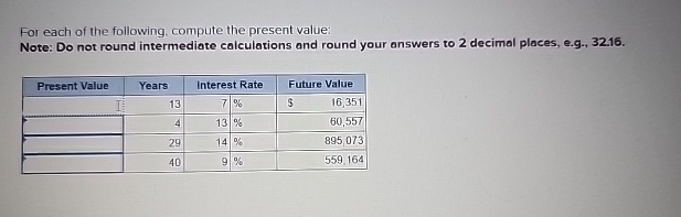 Solved For each of the following. compute the present | Chegg.com