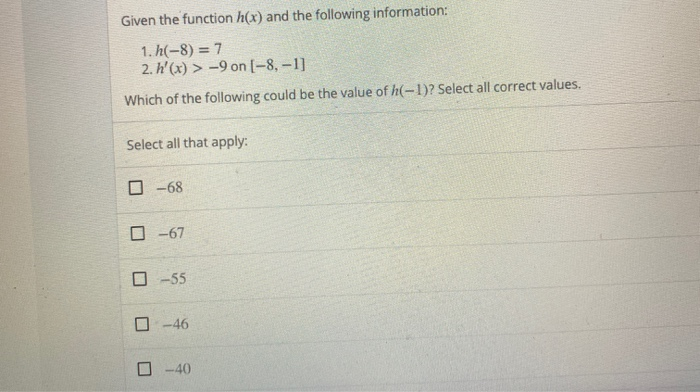 Solved Given the function h(x) and the following | Chegg.com