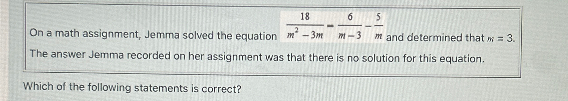 Solved On a math assignment, Jemma solved the equation | Chegg.com
