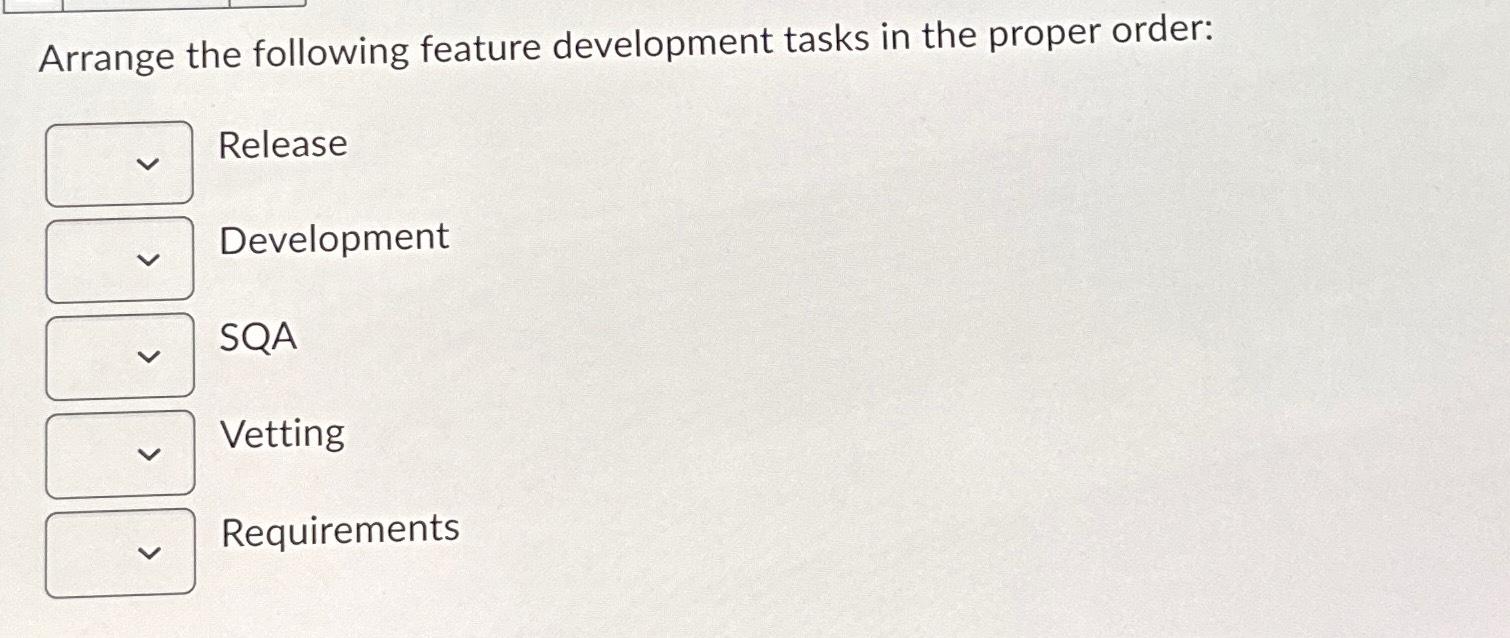 Solved Arrange the following feature development tasks in | Chegg.com