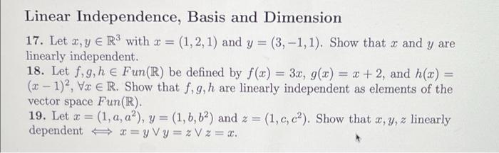 Solved = Linear Independence, Basis and Dimension 17. Let | Chegg.com