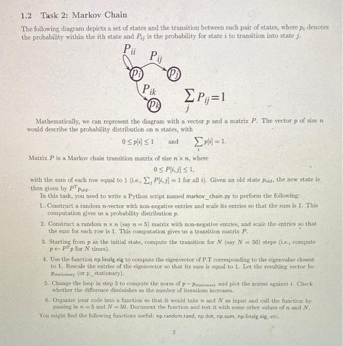 Solved 1.2 Task 2: Markov Chain The following diagram | Chegg.com