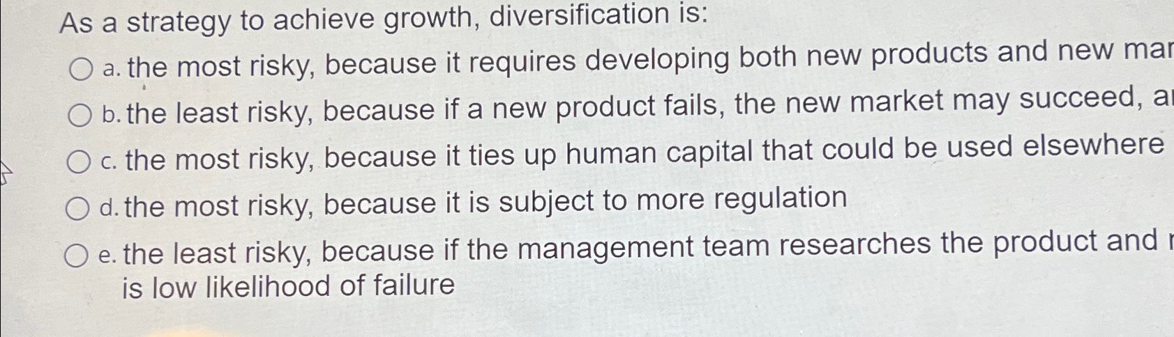 Solved As a strategy to achieve growth, diversification | Chegg.com