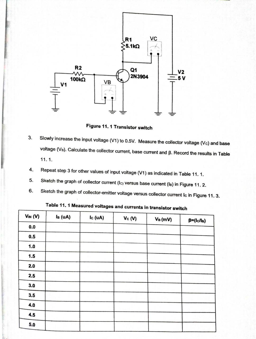 Solved A. Transistor Switch Characteristic 1. Construct the | Chegg.com
