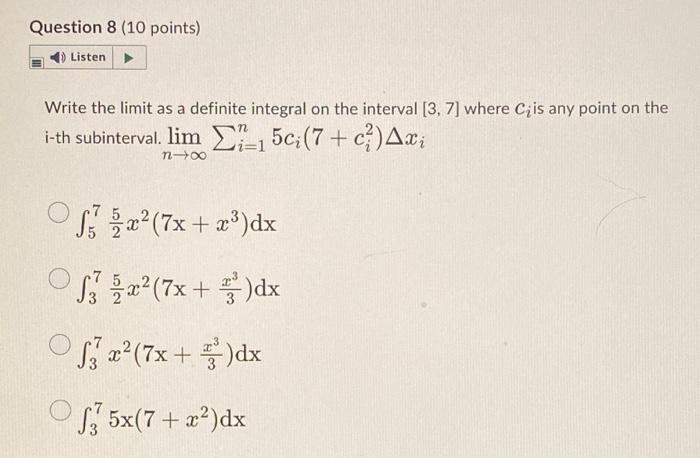 Solved Write the limit as a definite integral on the | Chegg.com