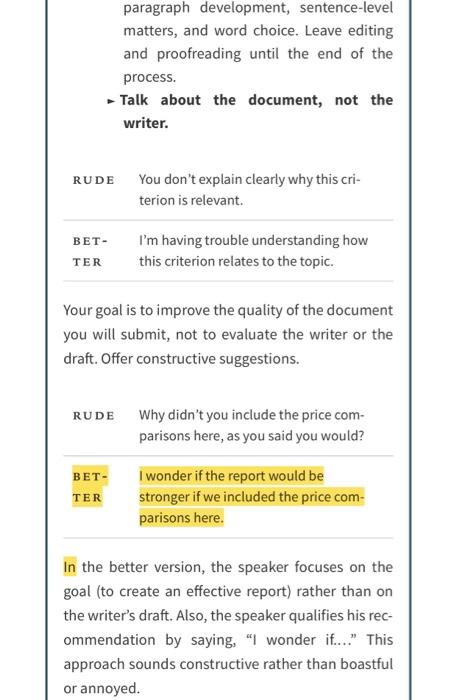 GUIDELINES Critiquing a Colleague's Work People can | Chegg.com