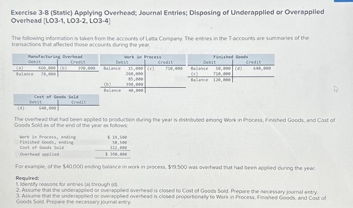 Solved Exercise 3-8 (Static) Applying Overhead; Journal | Chegg.com
