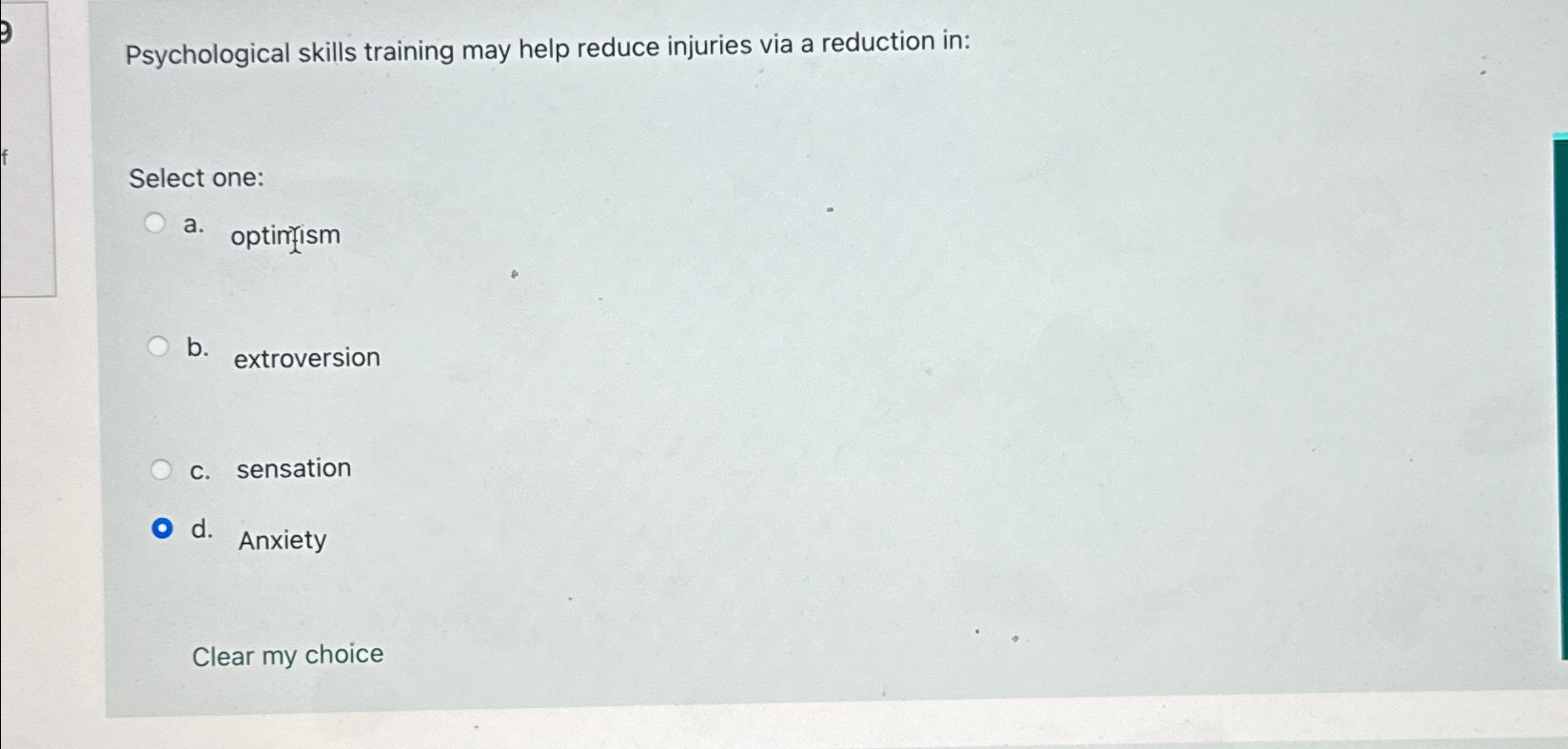 Solved Psychological skills training may help reduce | Chegg.com
