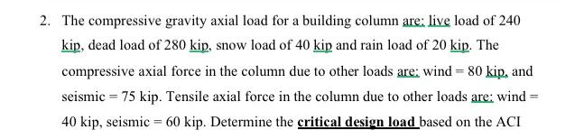 Solved 2. The compressive gravity axial load for a building | Chegg.com