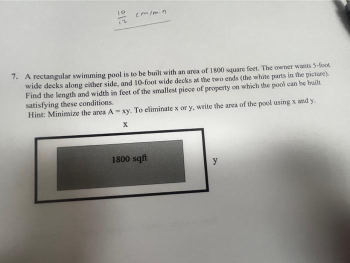 Solved 7. A rectangular swimming pool is to be built with an | Chegg.com