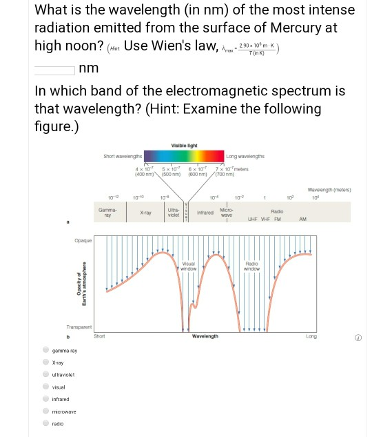 Solved What is the wavelength (in nm) of the most intense | Chegg.com